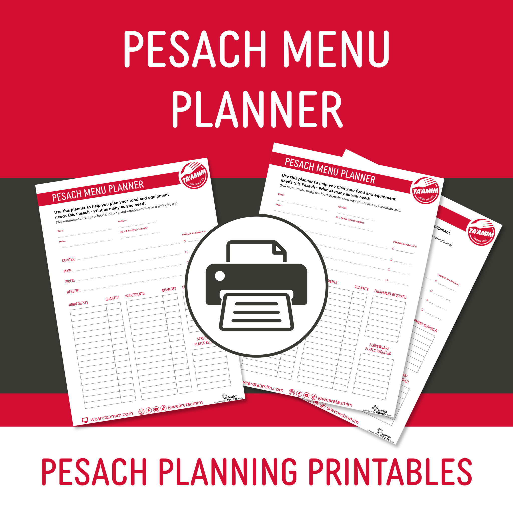 Printable Pesach Meal Planners, Shopping and Equipment Lists - Ta'amim
